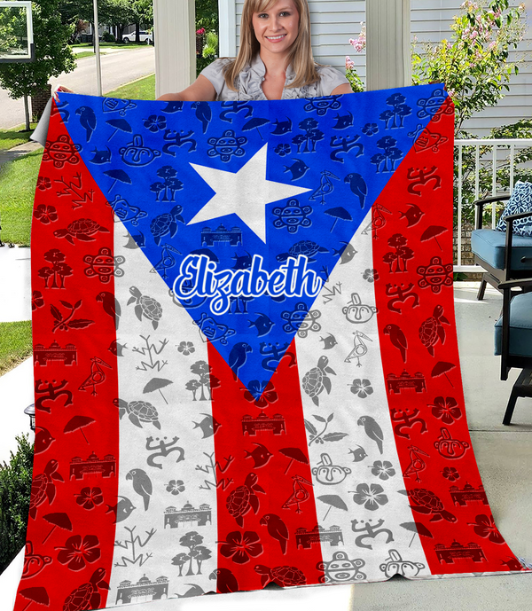Puerto Rico Flag And Symbols Personalized Fleece Blanket With Your Nam ...